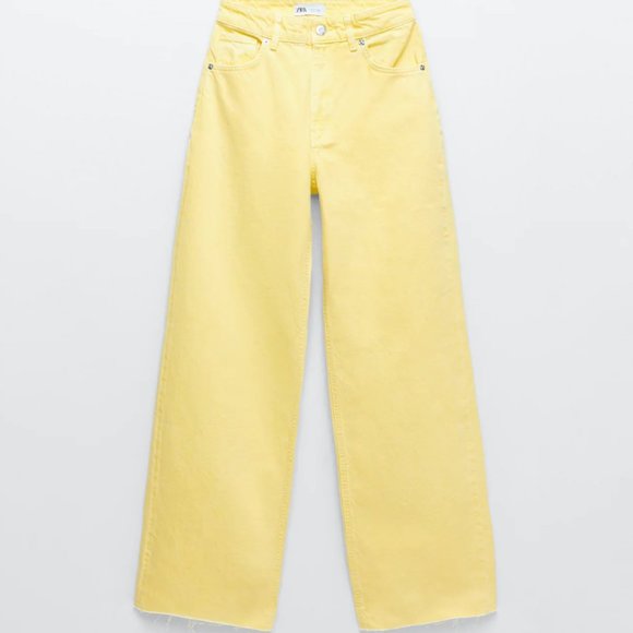 Zara | Pants & Jumpsuits | Nwt Zara Yellow High Waisted Wide Leg Jeans ...